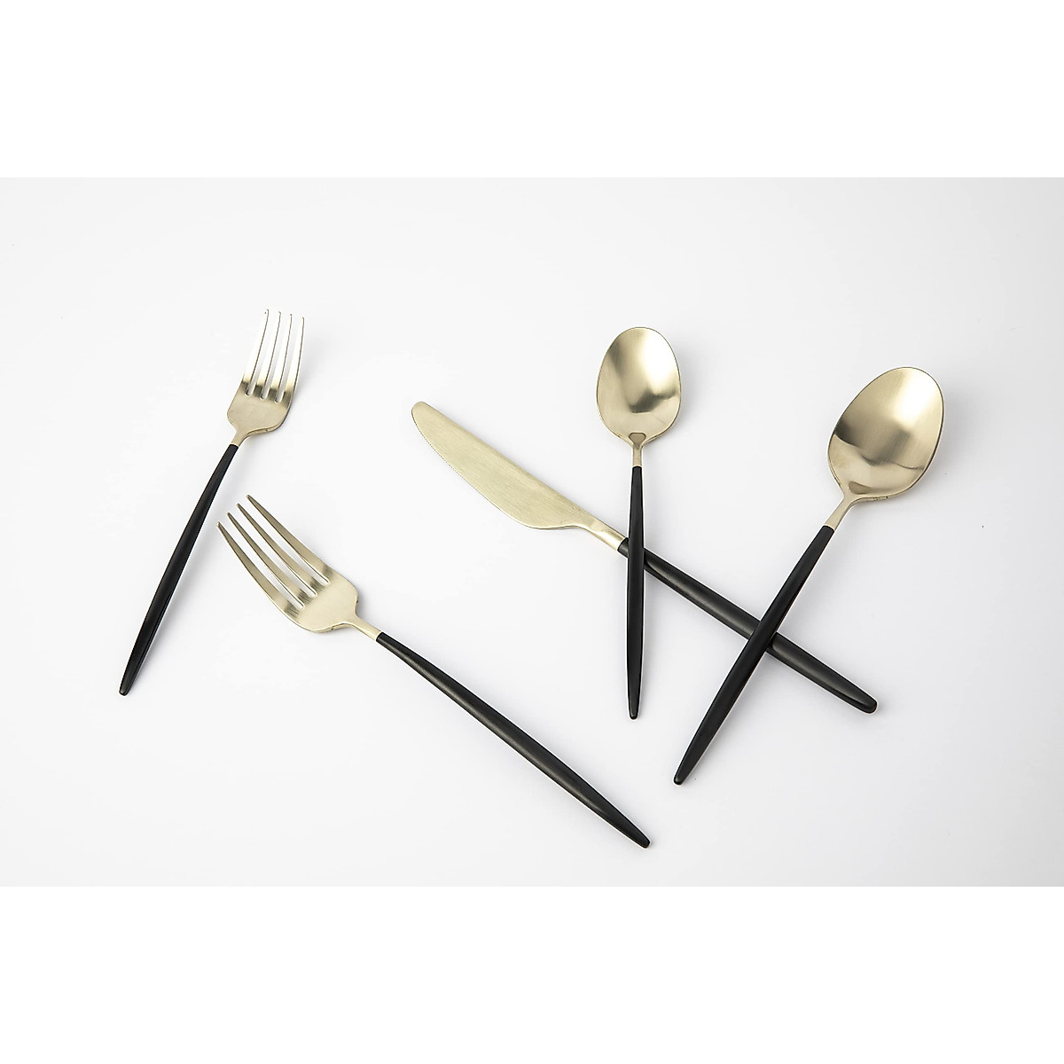 Cambridge 511120CKW12R Gaze Black Champagne Satin 20-Piece Flatware Set, Service for 4