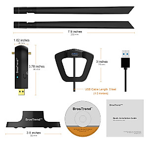 BrosTrend 1200Mbps Long Range USB WiFi Adapter for PC Desktop Laptop of Windows 11/10/8.1/8/7 and BrosTrend 650Mbps Linux WiFi Adapter for Ubuntu, Mint, Kali, Debian, Kubuntu
