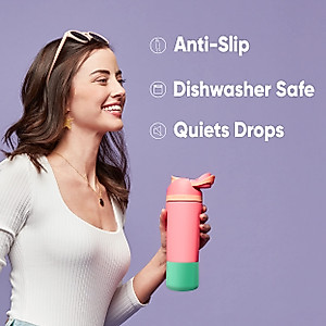 Owala FreeSip Insulated Stainless Steel Water Bottle, 24-Ounce, Shy Marshmallow & Silicone Water Bottle Boot, Anti-Slip Protective Sleeve Cover for 24-oz FreeSip, Twist, Blue