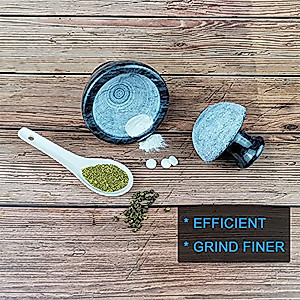 LUOLAO Marble Mortar and Pestle Set, Pill Crusher and Spice Stone Grinder, 3.7 Inch, 1/2 Cup, Grinding is Efficient and Labor-Saving (Black)
