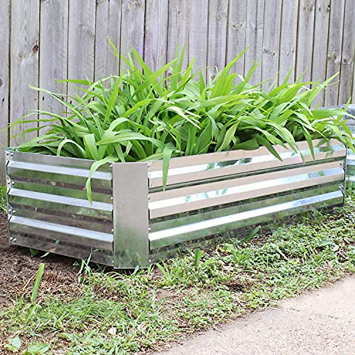 Sunnydaze Corrugated Galvanized Steel Raised Garden Bed - 48-Inch x 11.75-Inch Rectangle Planter for Plants, Vegetables, and Flowers - Silver