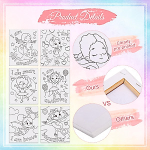 Tatuo 6 Pieces Black Girl Pre Drawn Canvas for Painting 8 x 10 Inch Pre Drawn Stretched Canvas Stretched Outline Canvas Sip and Paint Kit for Adults Kids Paint Birthday Gifts