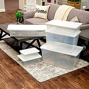 Homz 6 Quart Plastic Multipurpose Stackable Storage Container Bins with Secure Latching Lid for Home and Office Organization, Clear (10 Pack)