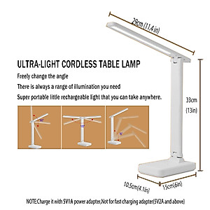 IQeer Cordless LED Desk Lamp for Home Office, 4000mAh Rechargeable Battery Operated Table Lamps,Eye-Caring Reading Lamp for Students, 3 Lighting Modes & Brightness Dimmer Light for Kids Study