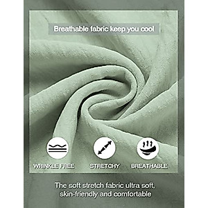 COOFANDY Men's Casual Henley Shirt Band Collar Short Sleeve Shirt Beach Shirt Light Green