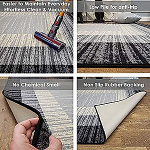 Rubber Backed Area Rug, 39 x 58 inch, Grey Border Striped, Non Slip, Kitchen Rugs and Mats