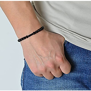 YJJelt Black Onyx Bead Bracelet 6mm Black Beaded Stone Bracelet for Men Women