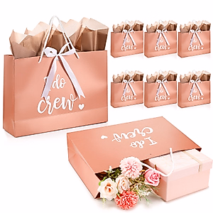 8 Pcs Bridesmaid Gift Bags I Do Crew Wedding Gifts Bags with Tissue Paper Ribbon for Wedding Day Bachelorette Party Bridal Party Favor Team Bride Bridal Shower Gift Bag, Rose Gold
