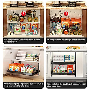 moapm Pull Out Cabinet Organizer Wire Basket Slide Out Cabinet Drawer 2 Tier Individual Storage Shelves Spice Rack Under Sink Organizers and Storage for Kitchen, Bathroom Double Layer