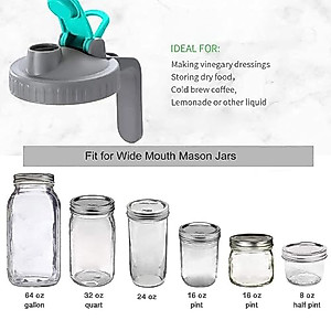 2 Pack Wide Mouth Mason Jar Pour Spout Lids with Handle Reusable Plastic Flip Cap Lid,Leak-proof Airtight Seal Black, 86mm (Jar Not Included)