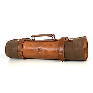 Leather Canvas Knife Roll Storage Bag Expandable 10 Pockets Detachable Shoulder Strap Travel-Friendly Chef Knife Case Roll By Aaron Leather Goods (OVIEDO, Canvas Leather)