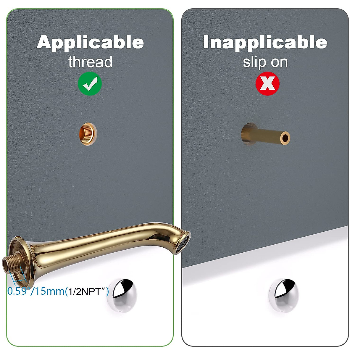 Enga Bright Gold Tub Spout, 8inch Extra Long Bathtub Faucet Wall Mount Brass Non Diverter Tub Filler