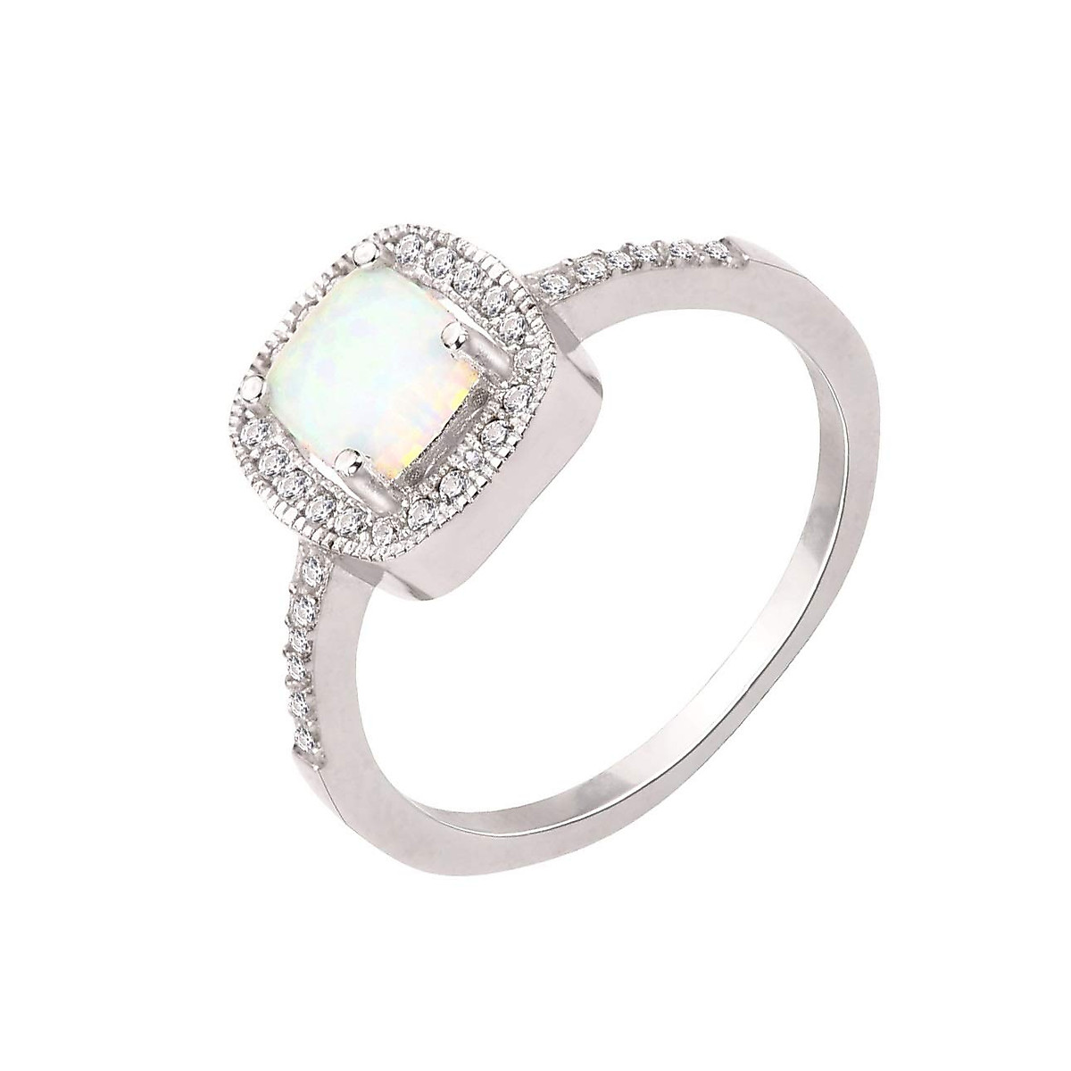 CloseoutWarehouse White Simulated Opal Princess Halo Ring Sterling Silver Size 14