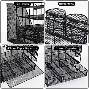 gianotter Paper Organizer with File Holder for Desk, 4 Tier Letter Tray Office Desk Organizers and Accessories - Workspace Organizers with Drawer and 2 Pen Holder for Office Supplies (Black)