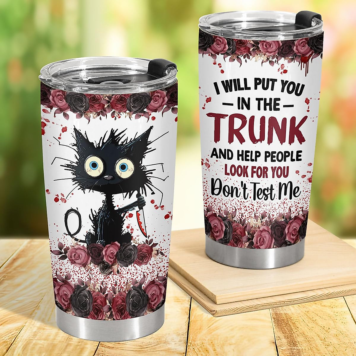 34HD Cat Gifts for Christmas, Crazy Cat Tumbler with Lid 20 oz Stainless Steel, I Will Put You Cat Mug, Horror Drinking Cup, Cat Gifts for Cat Lovers