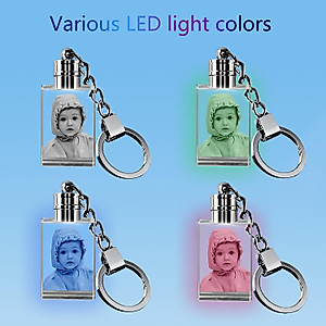 HAN'S LASER Personalized Keychains with LED Light, Mini Rectangle, Crystal Keychain with Your Own Photo, Great Memorial Gifts