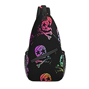 Grafffery Colorful Skull Crossbody Sling Backpack For Men Women,Shoulder Chest Daypack Bag For Travel Hiking