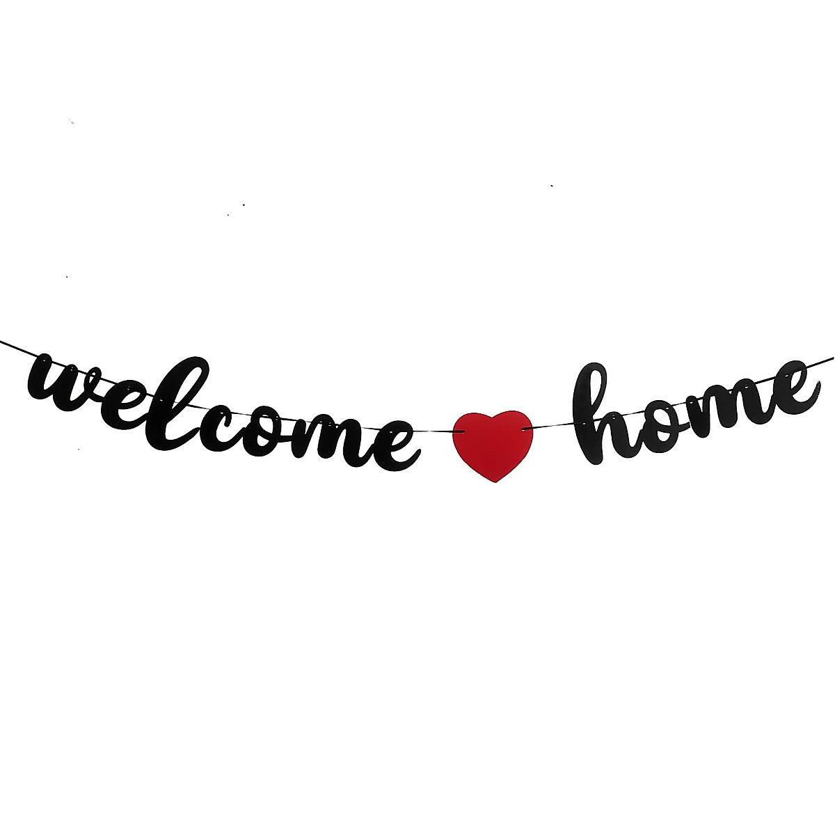 Welcome Home Banner and Sign Decor Black Glitter Pre-Strung Banner for House Warming Military Army Homecoming Party Decorations (Style-1)