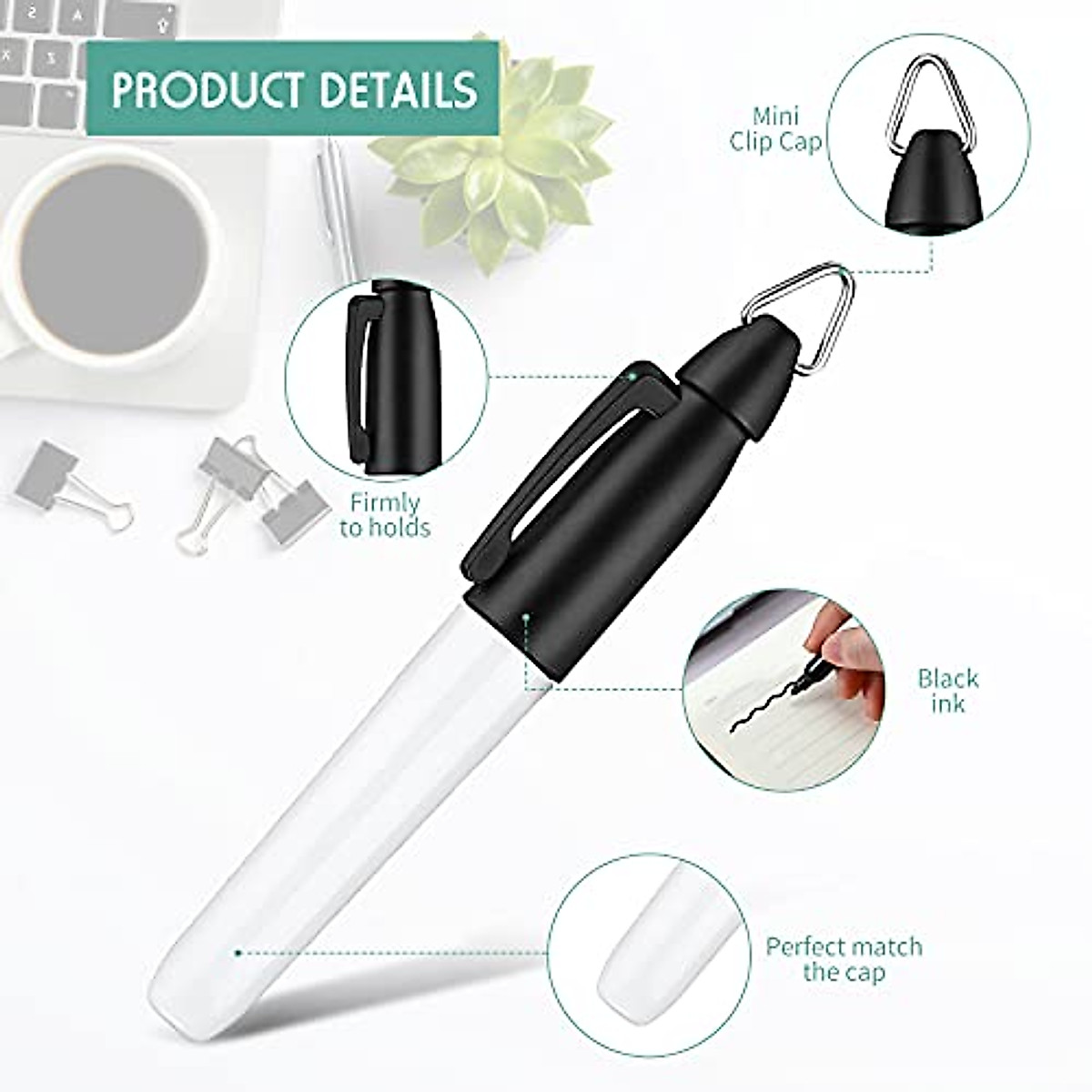 24 Pieces Mini Permanent Markers with Golf Keychain Clips for Nurses Badge Medium Point Ink Pens for Office School Nurses Supplies Outdoor Activities (Black)