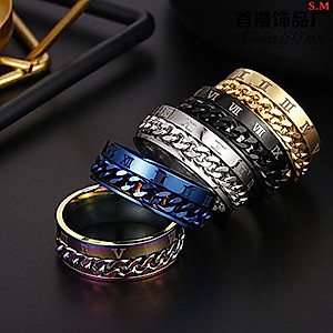 SEniutarm Engagement Love Rings Wedding Bands Unisex Fashion Titanium Steel Roman Numerals Twist Chain Ring Party Jewelry Gift for Women/Girl Finger Rings DIY Jewelry Gifts - Blue US 9