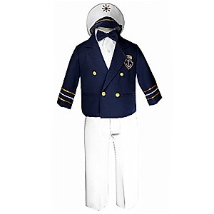 Leadertux Sailor Captain Suits for Boys Outfits from New Born to 7 Years Old (7, White Pants)