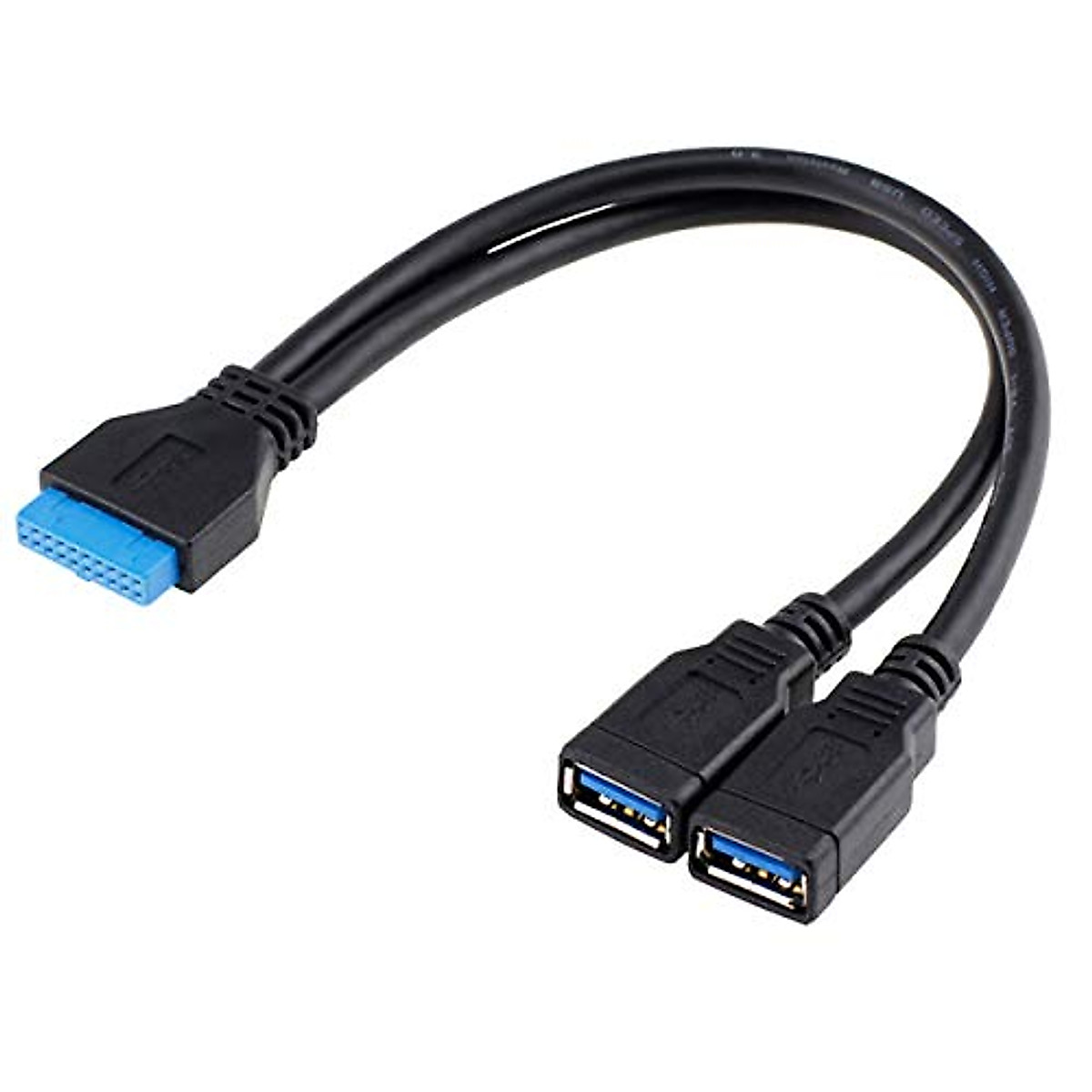 chenyang USB 3.0 Front Panel Header 19/20Pin 1 Male to 2 USB 3.0 Female Y Splitter Mainboard Header Port Extension Cable Adapter 20CM