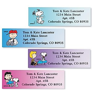 Colorful Images Poses Peanuts Return Address Mailing Labels, Personalized with Name & Shipping Address, 240 Self Adhesive, Easy Peel Flat Sheet Label Pack, ⅝” x 2”, 5 Designs