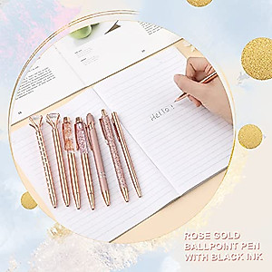 TOYMIS 8pcs Rose Gold Ballpoint Pen, Crystal Metal Rose Gold Pens Black Ink Fine Point Tip Diamond Pens Rose Gold Glitter Ballpoint Pens for Wedding Home School Office Supplies