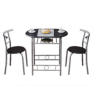 SSLine Compact 3 Piece Dining Set Kitchen Dining Table with 2 Chairs Small Breakfast Nook Bistro Pub Table with Wine Rack Modern Dining Room Space Saver Table Chair Set for Apartment Dorm