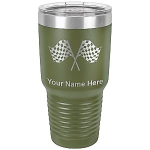 LaserGram 30oz Vacuum Insulated Tumbler Mug, Racing Flags, Personalized Engraving Included (Camo Green)