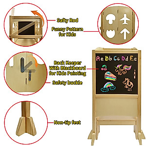 Leipal Foldable Kitchen Step Stool for Kids Toddlers with Drawing Blackboard Folding Toddlers Extra Small Stool Wooden