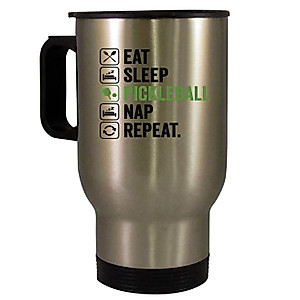 Moonlight4225 Pickleball, Eat Sleep Nap Repeat 14 oz SILVER Stainless Steel Travel Mug