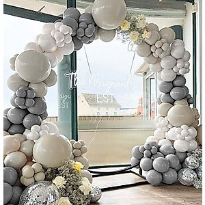 Grey White Balloon Garland - Double Stuffed Sand White Pearl Silver Balloons Neutral Gray Beige White Balloon Arch Kit for Bridal Wedding Baby Shower Birthday Christmas Party Decoration