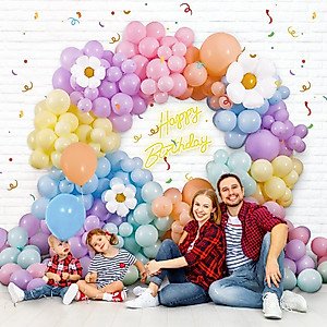 Daisy Balloon Garland Arch Kit, 160 Pcs Pastel Balloon Garland Kit with Groovy Daisy Flower Macaron Balloon Arch Kit for Baby Shower Girls Birthday Wedding Decoration