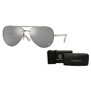Versace VE223112526G 60MM Pale Gold/Light Grey Mirror Silver Pilot Sunglasses for Women + BUNDLE With Designer iWear Eyewear Kit