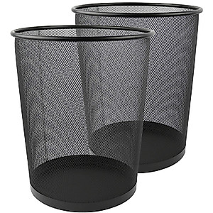 Greenco Wastebasket for Home or Office, 2-Pack, 6 Gallon Black Mesh Square Trash Cans, Lightweight, Sturdy for Under Desk, Kitchen, Bedroom, Den, Dorm Room, or Recycling Can