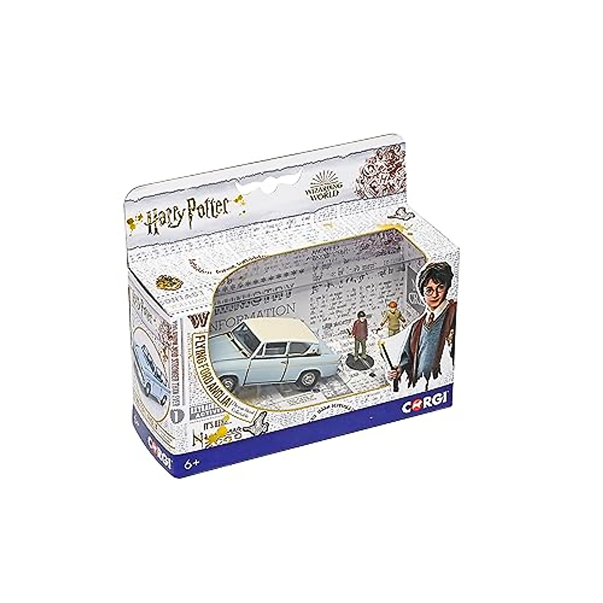 Corgi Harry Potter Flying Ford Anglia with Harry & Ron from The Chamber of Secrets 1:43 Diecast Display Model CC99725, Light Blue
