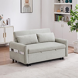 Convertible Chair Bed, 3 in 1 Convertible Sofa Bed Sleeper Chair with 3 Level Adjustable Backrest & 2 Pillow, Pull Out Sofa Bed in Microfiber, Sofa Bed Couch Loveseat Sleeper Bed for Living Room,Beige