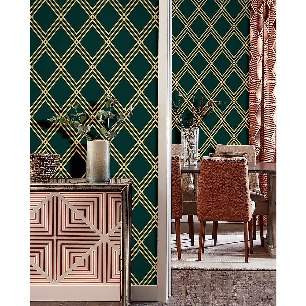 JZ·HOME 7029 Green Diamond Lattice Peel and Stick Wallpaper 17.7" x 9.8ft Self-Adhesive Removable Geometric Rhombus Contact Paper Drawer Shelf Liner for Furniture Home Wall Decor