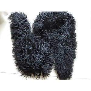 XUYUZUAU Real Mongolian Lamb Hair Scarf Wool Wraps Black Overlength Warm Black