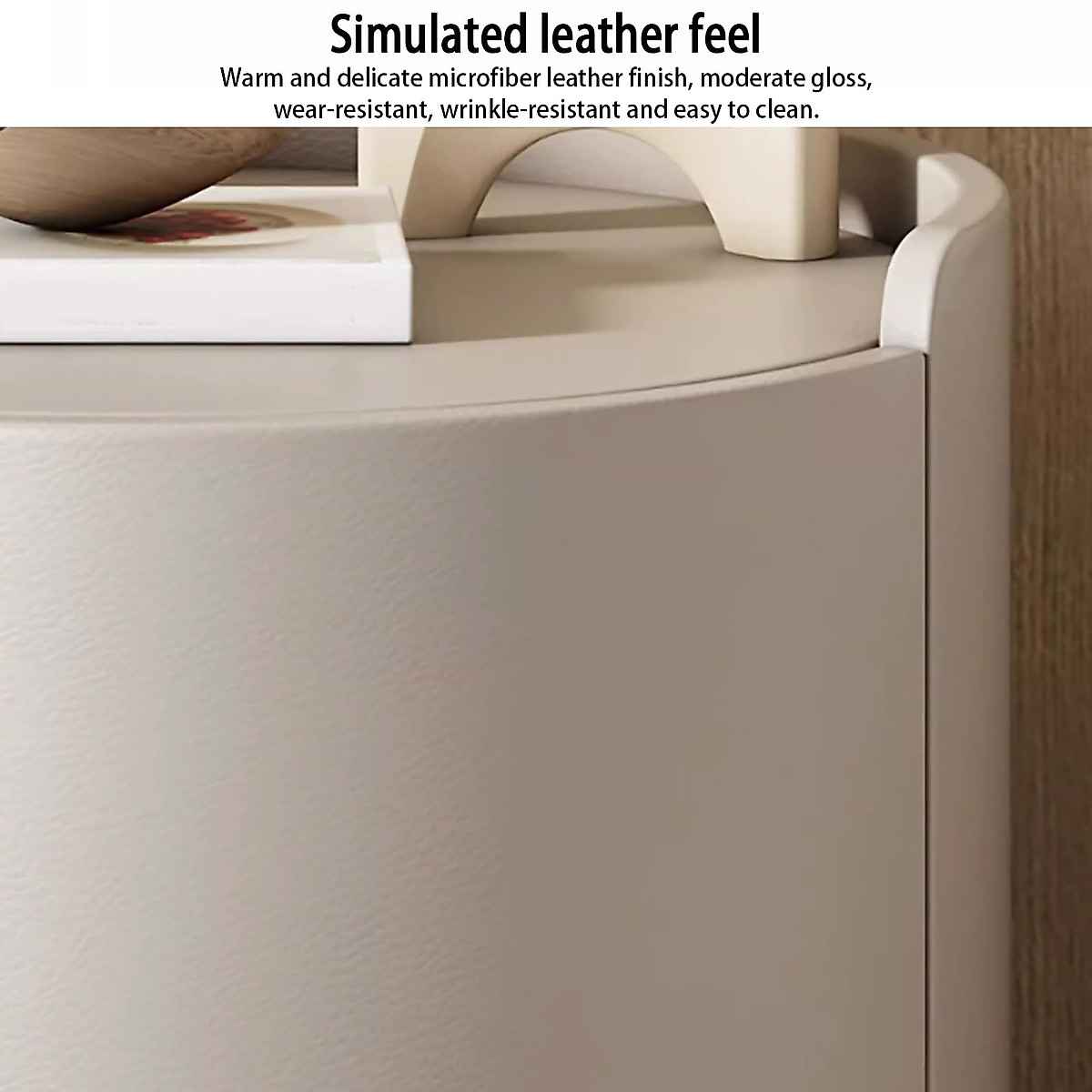 Modern Minimalist Bedroom Solid Wood White Bedside Table, Round Bedside Table with Storage Drawers, Bedroom Side Table, Chest of Drawers, Wooden Bedside Table, Mini Bedside Table, Storage Cabinet (Co