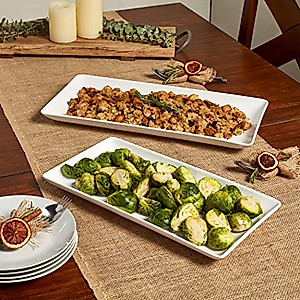 Denmark Tools For Cooks Blanc de Blanc White Serveware Collection- Nested Bowls Platters Serving Dining Elegant Simple Microwave Dishwasher Oven Safe, 2 Piece Rectangular Platter Set (17" & 15")
