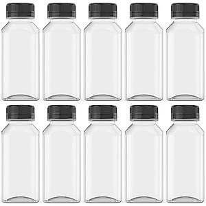 HNXAZG 10 Pcs 8 Oz Plastic Juice Bottles Empty Clear Containers with Tamper Proof Lids for Juice, Milk and Other Beverage