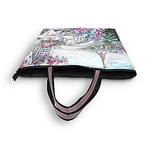 My Daily Women Tote Shoulder Bag Eiffel Tower And Flower Painting Handbag Medium