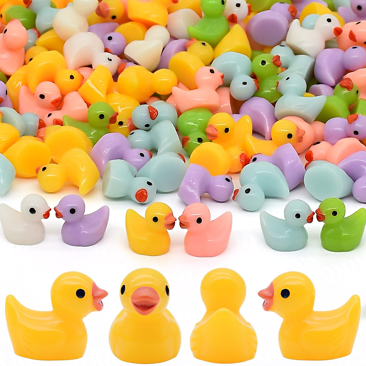 Yuronam 70 Pcs Tiny Ducks Mini Resin Ducks Miniature Ornaments for Slime, Dollhouse, Garden Decoration(Mixed Duck)