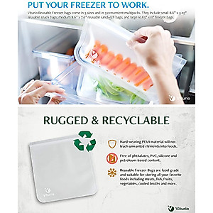 Viturio Reusable Food Storage Bags – 20 BPA-Free Leakproof Ziplock Bags Made of Recyclable, Food Grade, Extra-Thick PEVA Plastic – 10 Medium Sandwich Bags and 10 Small Snack Bags