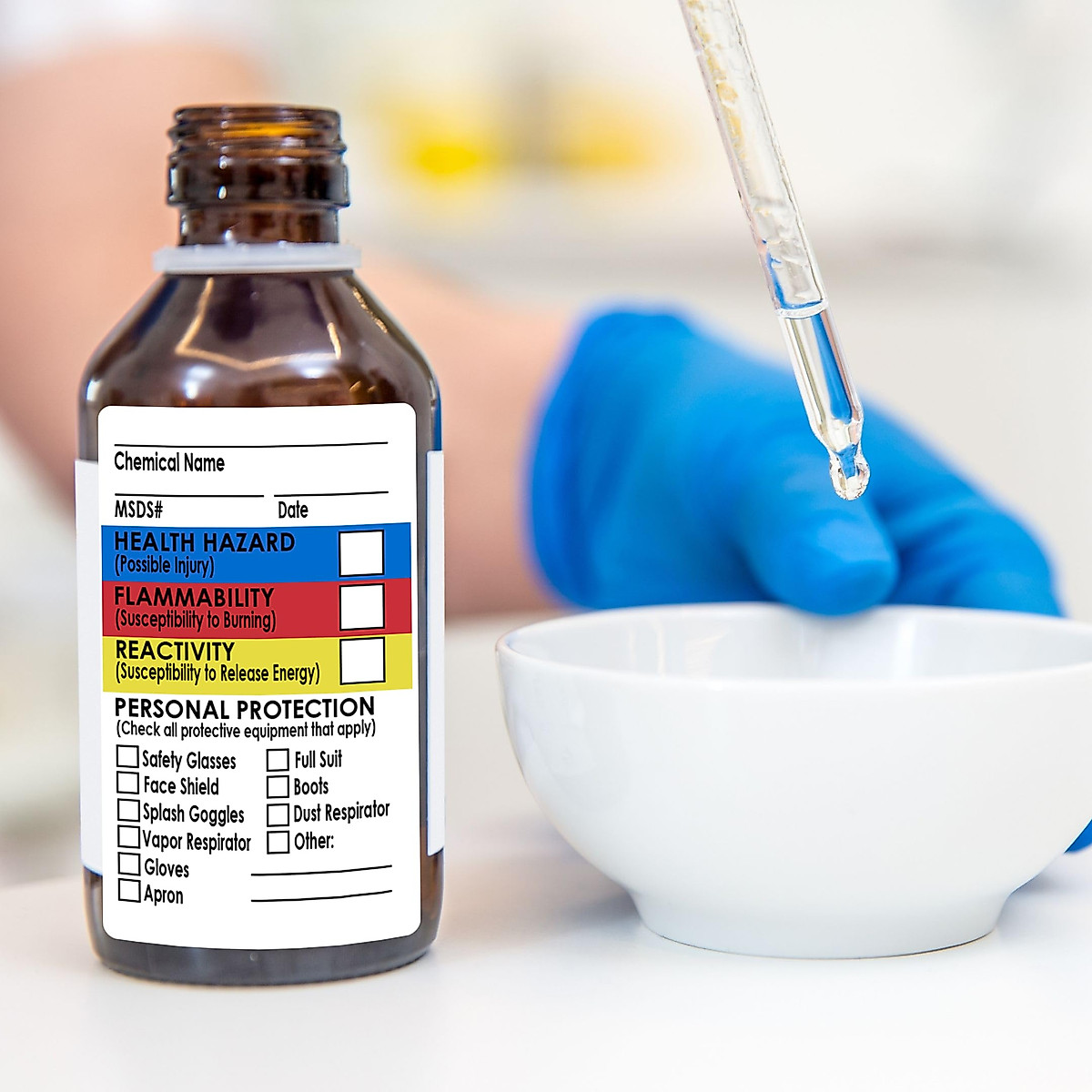 Performore SDS Stickers/MSDS Stickers, 1.5x2.5 Inch Roll of 250, Right to Know Stickers - Chemical Identifying and Marking, Highly Visible and Durable Self Adhesive