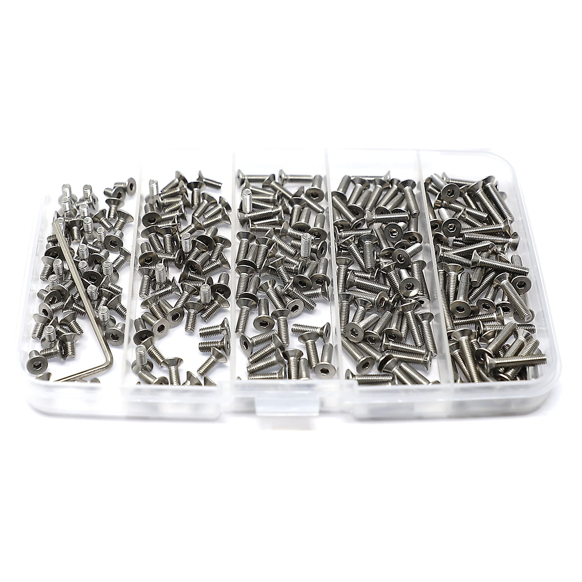 iexcell 250 Pcs M3 x 6/8/10/12/16 Stainless Steel 304 Hex Socket Flat Head Cap Screws Bolts Assortment Kit