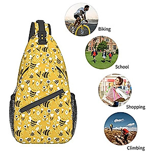 ROSIHODE Cute Funny Bees Pattern Sling Backpack,Travel Hiking Daypack Crossbody Shoulder Bag for Men Women Boys Girls