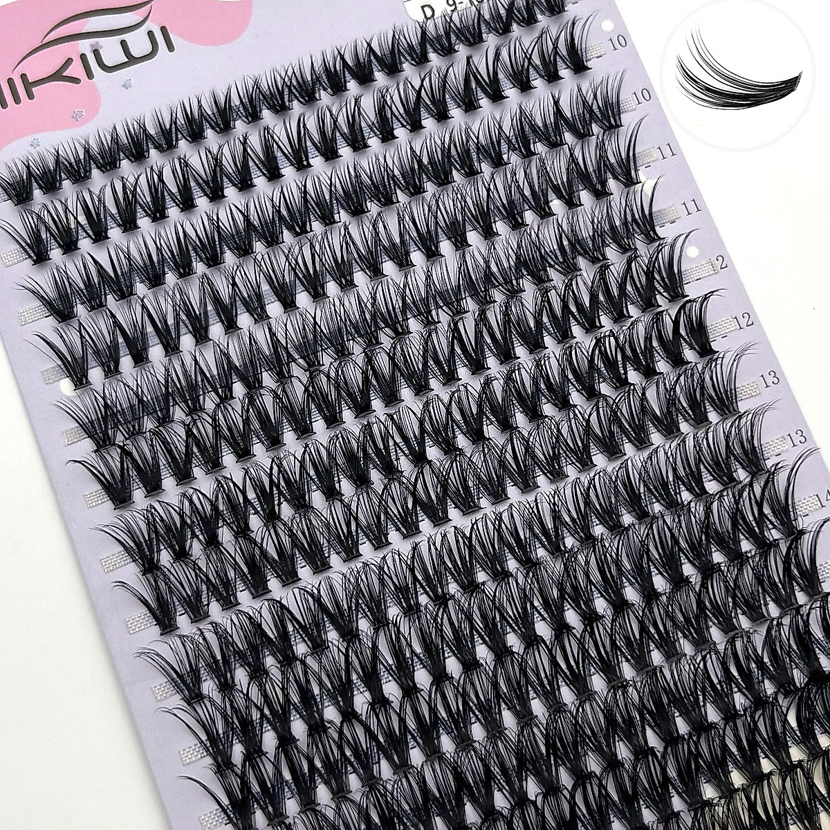 Mikiwi Cluster Lashes 280pcs 40D-0.07D-9-16mm Mix DIY Eyelash Extension D Curl Long Individual Lashes Mixed Tray Faux Mink Lash Clusters Extensions